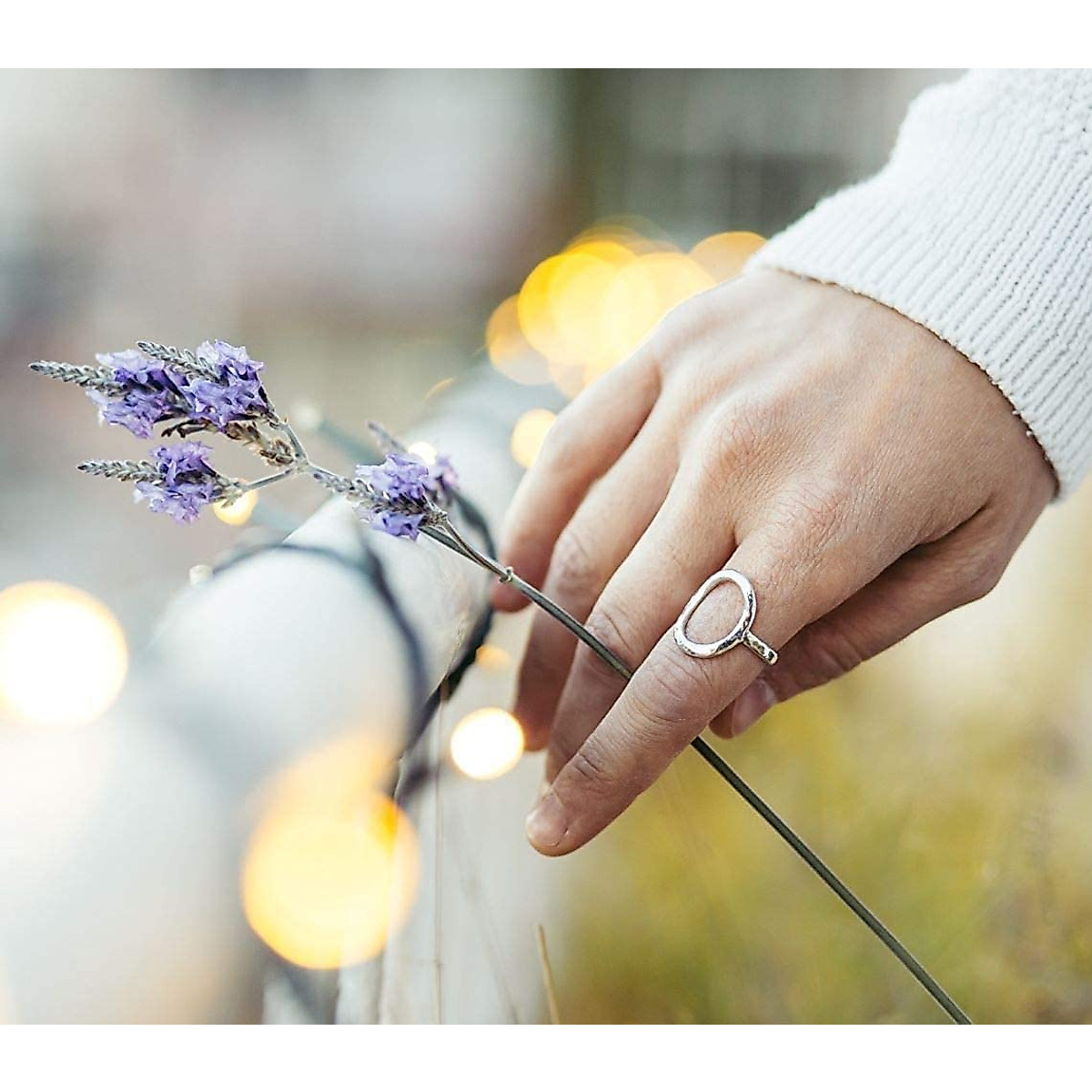 Joolala Karma Open Circle Round Minimalistic Ring in 925 Sterling Silver/Gold Plated - for Women (8, Silver)