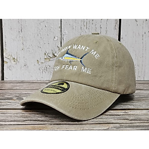 Enodtter Women Want Me Fish Fear Me Hat Embroidered, Khaki Embroidery Baseball Caps for Men, Adjustable Snapback Trucker Hat Outdoor Dad Hats