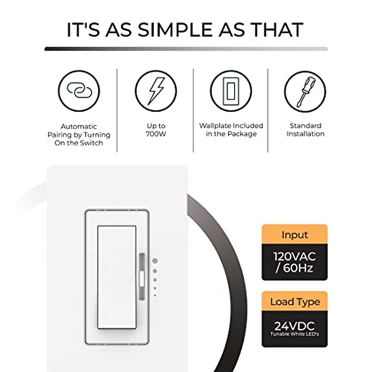 HitLights DimTech Smart Dimmer Switch for LED Lights, Controls DriveTech LED Dimmable Drivers Wirelessly, Works with Alexa and Google Home, Neutral Wire Required, Loads 700W, White Faceplate Included