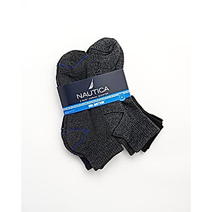 Nautica Men's Performance Quarter Socks with Cushioned Comfort (6 Pack), Size 6-12.5, Navy/Gray