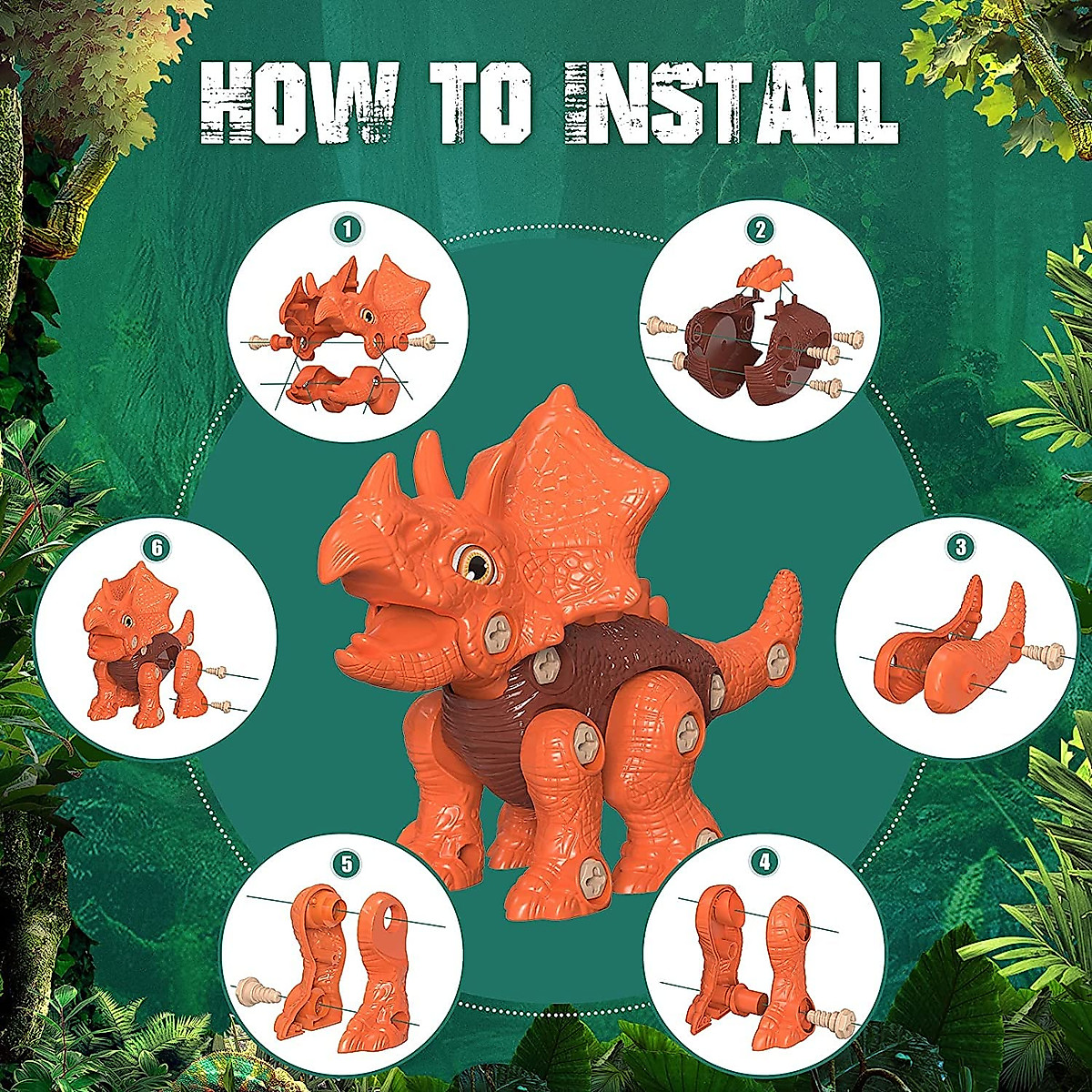 dmsbuy Take Apart Dinosaur Toys for Kids Building Toy Set with Electric Drill Construction Engineering Play Kit STEM Learning for Boys Girls Age 3 4 5 Year Old (Take Apart Dino)