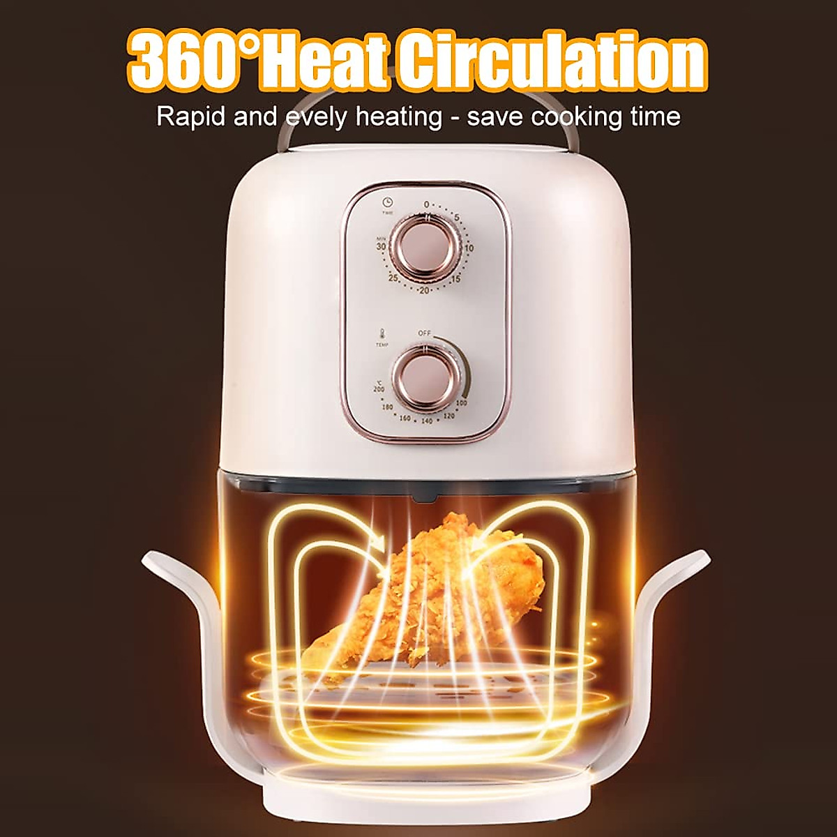 WOOLALA 360° Visible Glass Air Fryer, 2.5-Qt Air Fryers Oven Oil-free Low Fat Cooking, Compact Air Fryer with Automatic Timer and Temperature Control, Great for 1-3 People Use