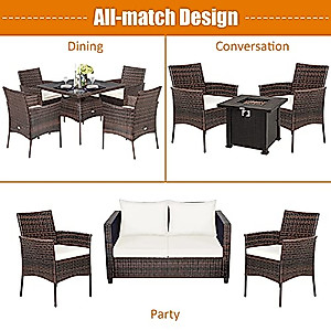 Tangkula 2 Pieces Patio Wicker Chair, Outdoor PE Rattan Armchairs with Removable Cushions, Patio Dining Resin Wicker Chairs for Garden, Poolside, Lawn, Porch and Backyard (Mix Brown)