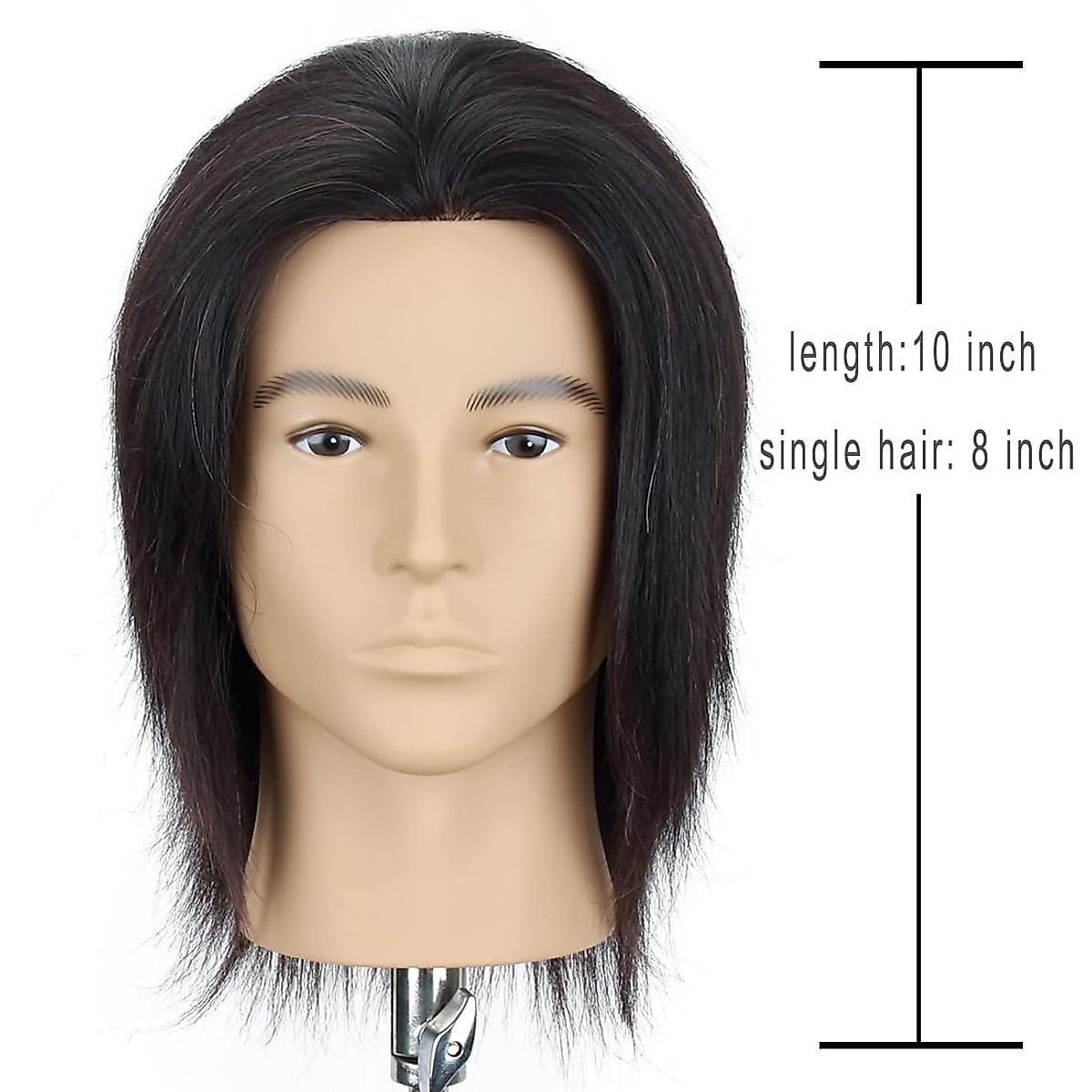 HAIRWAY Male Mannequin Head with 100% Human Hair 8 Inch Hairdresser Practice Cosmetology Styling Training Manikin Doll Head with Table Stand Clamp (Natural Black)