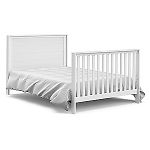 STORKCRAFT Luna 5-in-1 Convertible Crib with Drawer (White) – GREENGUARD Gold Certified, Crib with Drawer Combo, Full-Size Nursery Storage Drawer, Converts to Toddler Bed, Daybed and Full-Size Bed