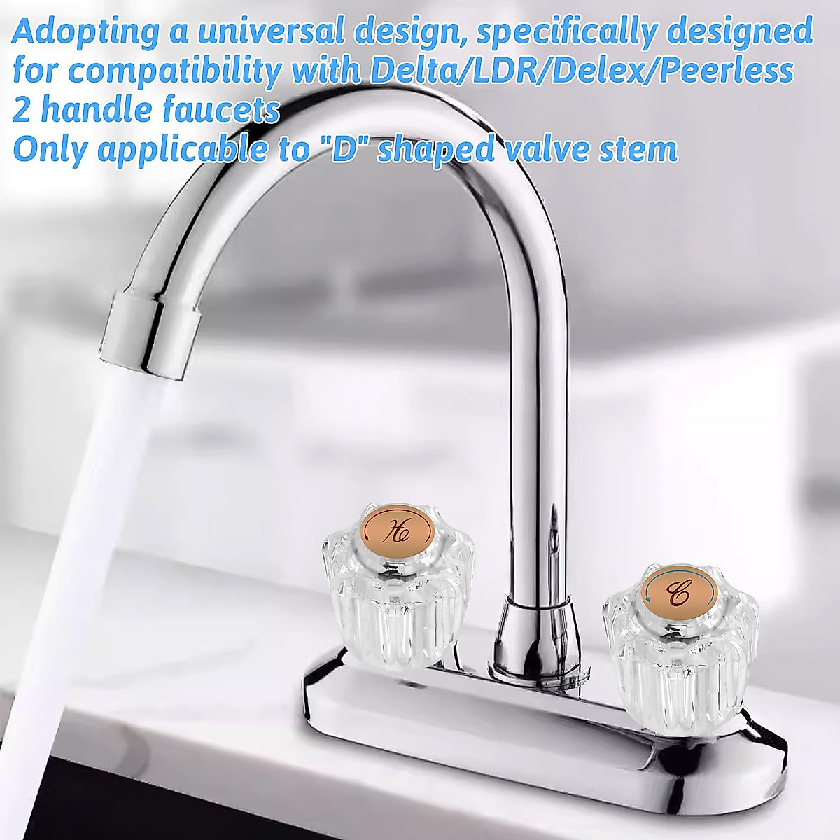 2PCS Faucet Handles Bathroom Sink Faucet Knobs Replacement Bathtub Hot and Cold Faucet Handle Faucet Rebuild Trim Kit in Clear Acrylic Compatible with Delta/LDR/Delex/Peerless MP54260 Faucets