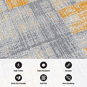 Rugshop Contemporary Distressed Design Soft Area Rug Yellow
