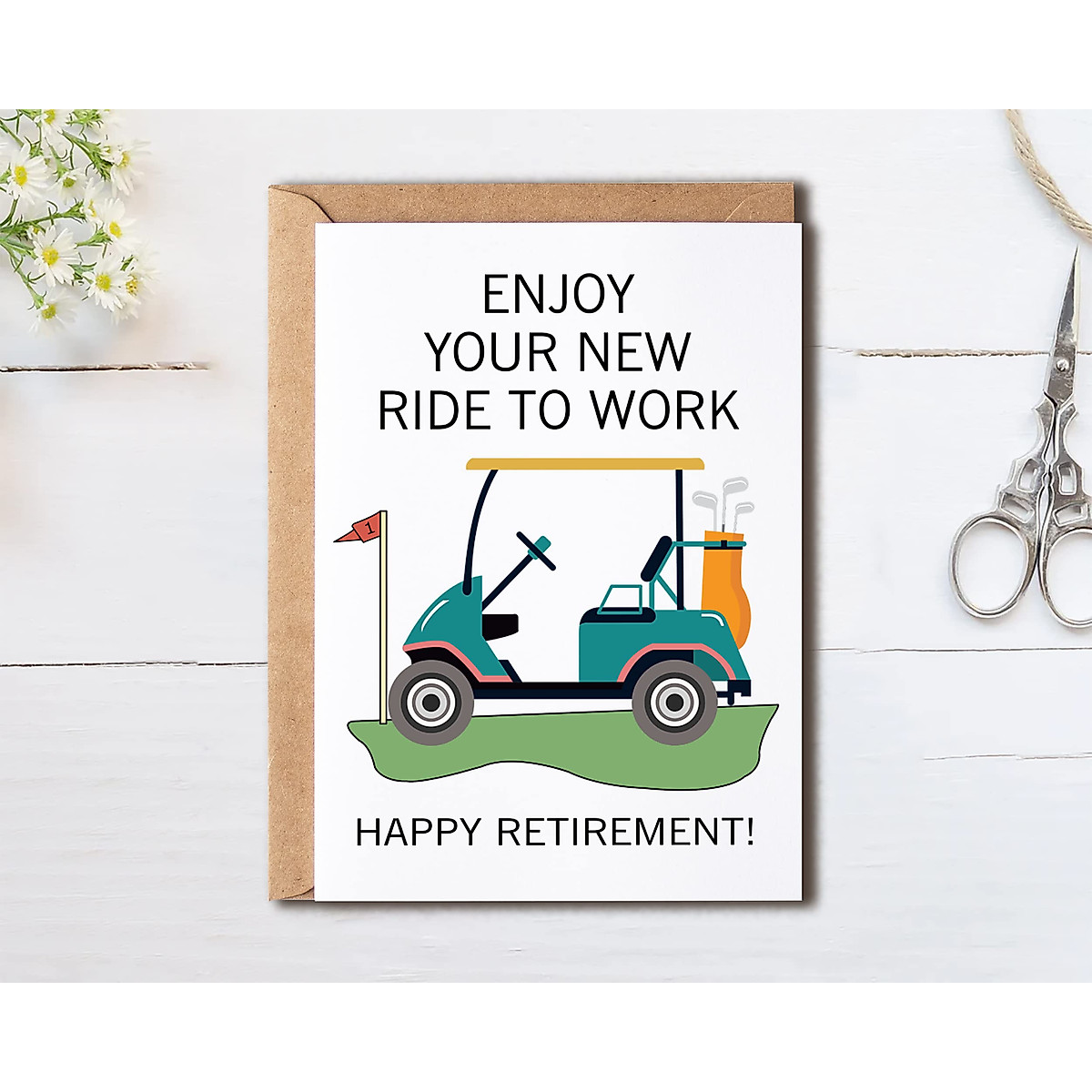 OystersPearl Enjoy Your New Ride To Work Golf Card With Golf Cart - Happy Retirement Card For Golfer - Meaningful Gift Cards - Happy Birthday Card, 5 x 7 inches