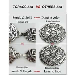 TOPACC Western Metal Oval Concho Chain Belt for Women Silver Cowgirl Belt for Dresses Jeans Country Concert Outfit