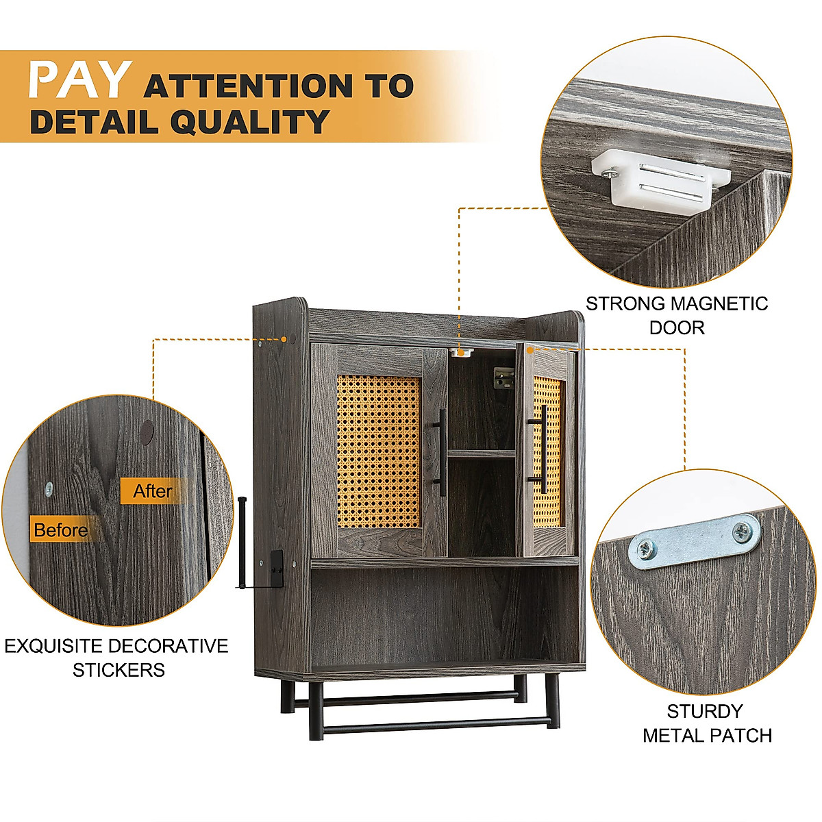 SUNTAGE Bathroom Wall Cabinet, Over Toilet Storage Cabinet w/2 Towel Bar, Paper Roll Holder & Adjustable Shelf in 9 Combinations, Medicine Cabinets Ideal for Bathroom, Kitchen (Brown)