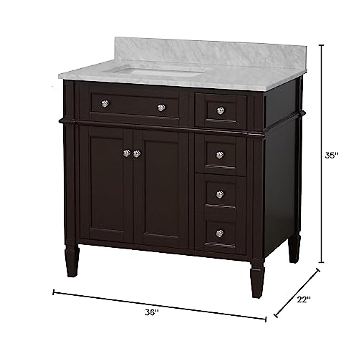 Hailey 36-inch Bathroom Vanity (Carrara/Chocolate): Includes Chocolate Cabinet with Authentic Italian Carrara Marble Countertop and White Ceramic Sink