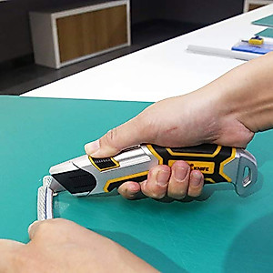 XW Auto-Retractable Safety Utility Knife, Box Cutter of Quick Blade Change, 4 Spare Blades Storage in Handle