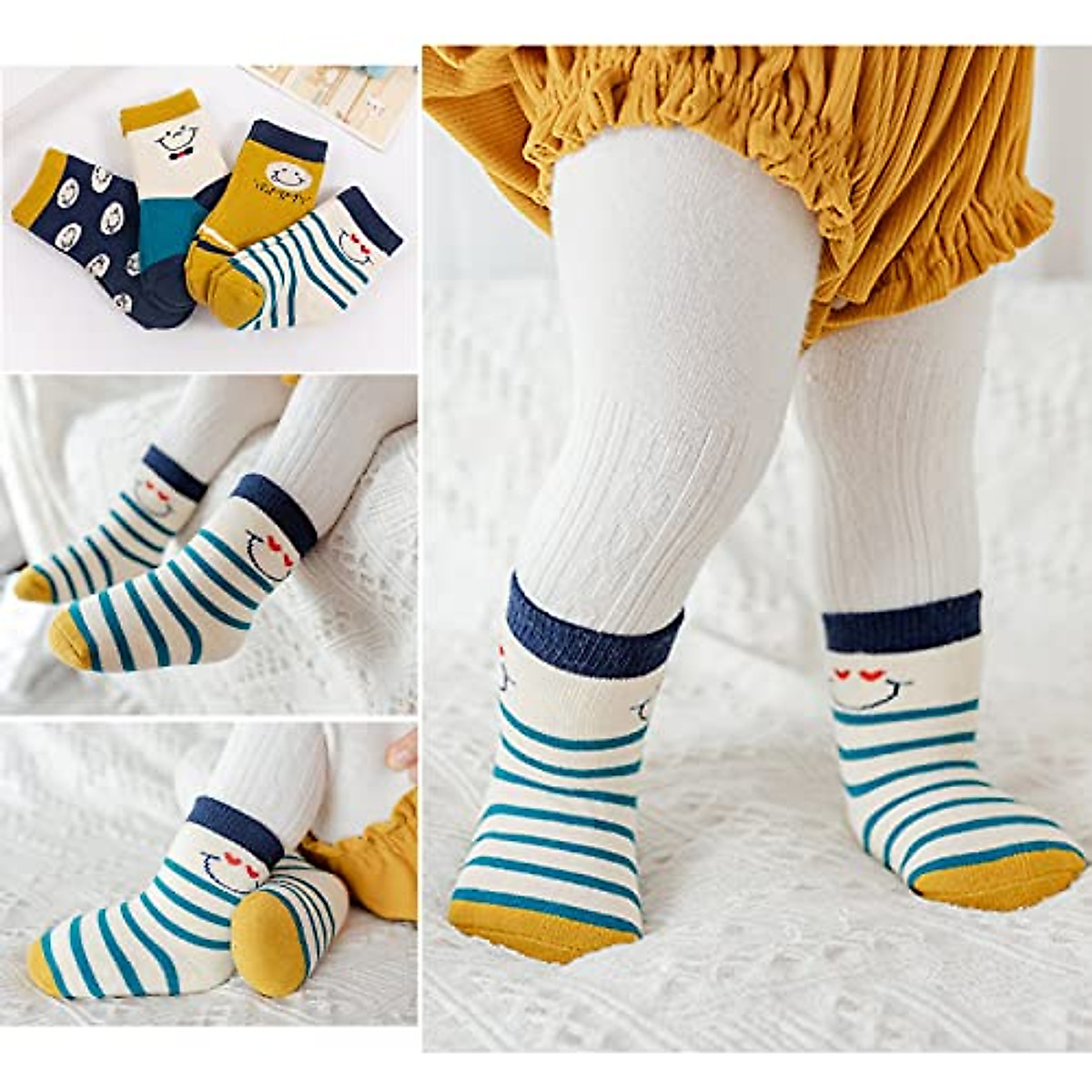 Fly love Toddler Winter Socks Kids Wool Hiking Socks Boys Girls Warm Thick Cotton Boot Crew Socks 5pairs (1-2 Year, Style C (4 Pairs))