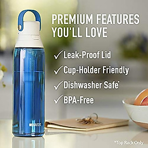Brita Insulated Filtered Water Bottle with Straw, Reusable, BPA Free Plastic, Sapphire, 26 Ounce