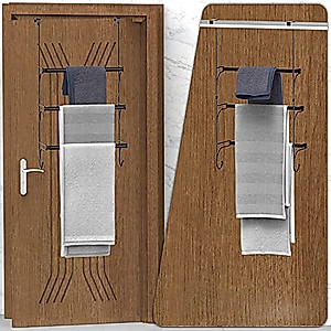 Skycarper Adjustable Over The Door Triple Towel Rack with Double Hooks,Bronze