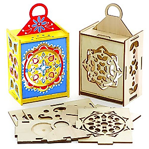 Baker Ross Rangoli Wooden Lantern - Pack of 3, Wooden Craft Set for Children, Arts and Crafts for Kids Activities for Kids to Color in, Decorate and Display (FE843)