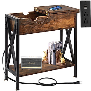 TooCust End Tables Living Room with Charging Station, Flip Top Side Table with USB Ports and Outlets, Couch End Tables, Narrow End Tables with 5.5" Deep Flip Top Drawer(11.2" D x 24" W x 24" H)