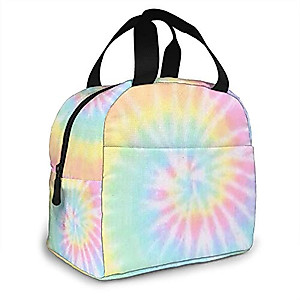 Pastel Tie Dye Portable Insulated Lunch Tote Bag Reusable Lunch Box For Men, Women And Kids