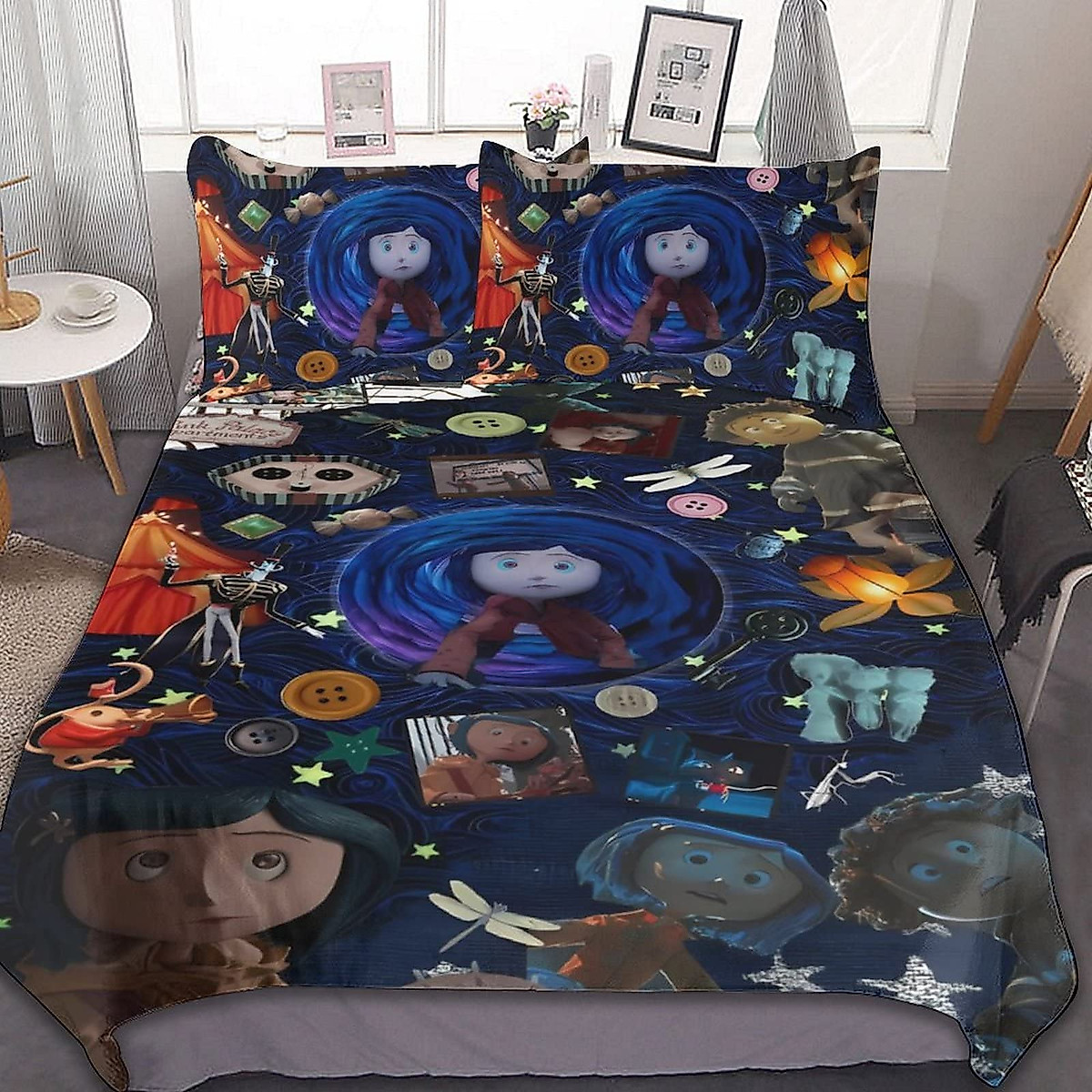 Cora_line Funny Bedding Set 3-Piece 86"x70" Cartoon Room Decor with 1 Duvet Cover and 2 Pillowcase All Season