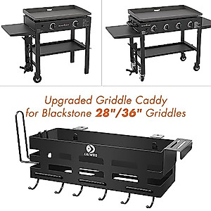 LAIWOO Griddle Caddy for Blackstone 28"/36" Griddles, Space Saving Grill Accessories with Tool Holder & Paper Towel Holder, BBQ Accessories Storage Box for Blackstone Griddle Accessories