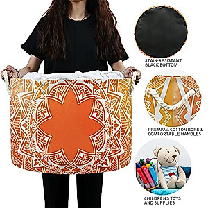 Large Storage Basket for Toys Yellow Flower Mandala Boho Floral Round Blanket Basket Baby Laundry Hamper Canvas Organizer Bin Box Cotton Rope Collapsible Bucket Pillow Home Decor