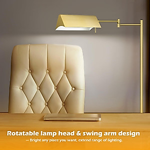 Mlambert Reading Floor Lamp,LED Pharmacy Lamp with Swing Arm,Swivel Head Adjustable Standing Lamp,E26 Base,Corner Lamp for Livingroom,Sewing(Brass)