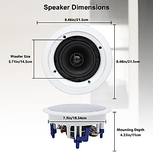 Herdio 5.25'' Bluetooth Ceiling Speakers, 600W 2-Way Flush Mount Speaker System with Receiver Perfect for TV Home Theater Living Room Office (2 Pairs, White)