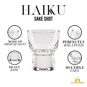 LEMONSODA Clear Shot Glass Set- Haiku Sake Shot Glasses - Sake, Tequila, Whiskey, Vodka, Gin - Great for Tastings, Gifts, Parties, Unique Show Piece, Set of 6 (60 mL / 2 fl. oz.) (Set of 6)