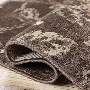 Superior Indoor Large Area Rug for Hallways, Entry, Office, Living/Bedroom, Hardwood, Tile, Floor Cover, Plush Carpet Cover, Modern Farmhouse Floral Decor, Jacobean Collection, 5' x 8', Chocolate