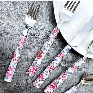 Elegant Peony Flower 20-Piece Flatware Set, Service for 4, Stainless Steel Cutlery Silverware Set for Home Wedding