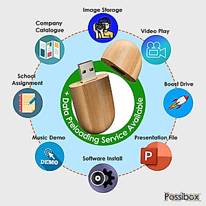 Possibox Custom Wood USB Flash Drive 512MB Printed or Engraved with Your Logo - as Promotional Gift Bulk USB 2.0-100 Pack