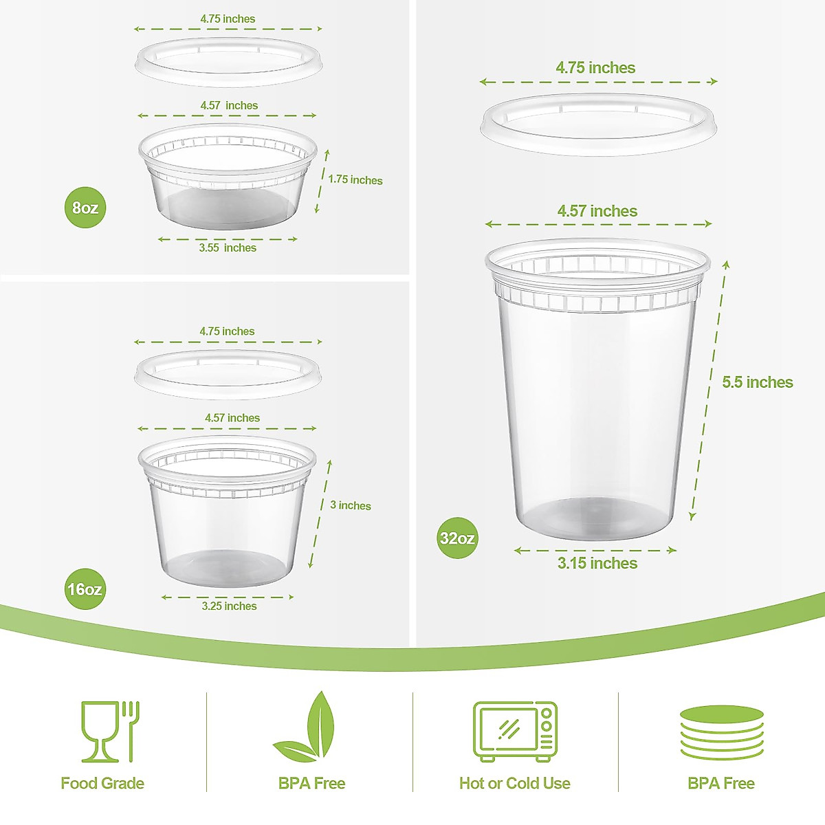 AOZITA 24 Sets Plastic Deli Food Containers With Lids, 8 oz 16oz 32oz Variety pack, Airtight Food Storage Containers, Freezer/Dishwasher/Microwave Safe, Soup Containers For Takeout Food Storage