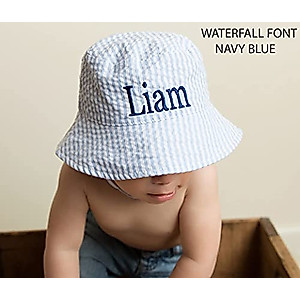 Melondipity Customized Baby Bucket Sun Hat with Chin Strap – Personalized Sun Protection Cotton Beach Sunhat for Baby Boys – Wide Brim & Adjustable Summer Cap for Children, Kids(3-12 Months)