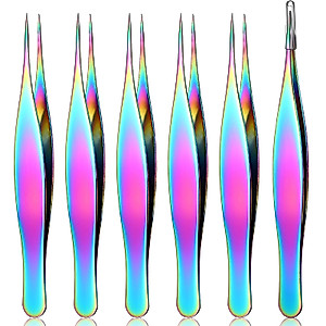 Honoson 6 Pieces Pointed Tweezers Ingrown Hair Precision Needle Point Tip Tweezers Stainless Steel for Nose Facial Hair Eyebrow Blackhead Remover(Rainbow Color)
