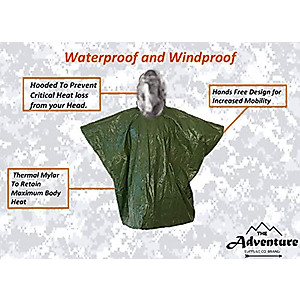 Emergency Blanket & Rain Poncho - 4 Pack, Mylar Thermal Survival Gear for Heat Retention - Lightweight - Army Green - Adventure Supply Co.