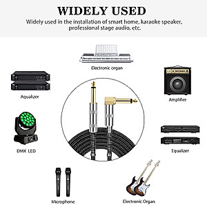 JOLGOO Guitar Cable, 1/4 Inch Cable 10 Ft, Straight to Right Angle 6.35mm Plug Bass Keyboard Instrument Cable, Black and Gray Tweed Cloth Jacket, Electric Mandolin, pro Audio