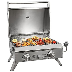 Hykolity 20 in. Portable Propane Grill, 20,000 BTU Stainless Steel Tabletop Propane Gas Grill with Travel Locks, Built in Thermometer, Propane Grill for Camping, Outdoor, Cooking, Tailgating