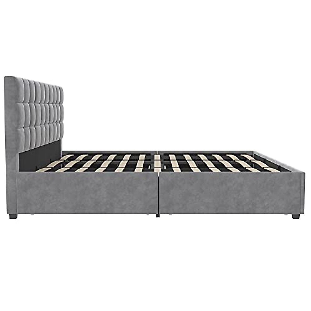 CosmoLiving by Cosmopolitan Serena Upholstered Bed with Drawers, Bedroom Storage, King, Light Gray Velvet