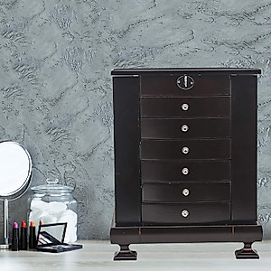 MTFY Jewelry Armoires Cabinet Stand, Large Capacity Storage Stand Organizer, 6 Drawers Freestanding Wooden Jewelry Cabinet with Flip up Mirror, Velvet Lining for Bedroom & Living Room