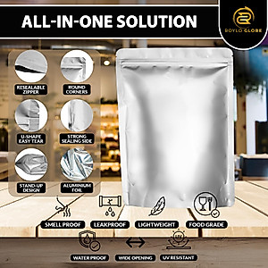 100pcs Quart Mylar Bags with 500cc Oxygen Absorbers-112 Labels & Stand-Up Reusable Bags- Airtight Smell Proof Bags- Resealable Bags with 5 Clips -10 MIL Food Storage Bags- Large Mylar Bags