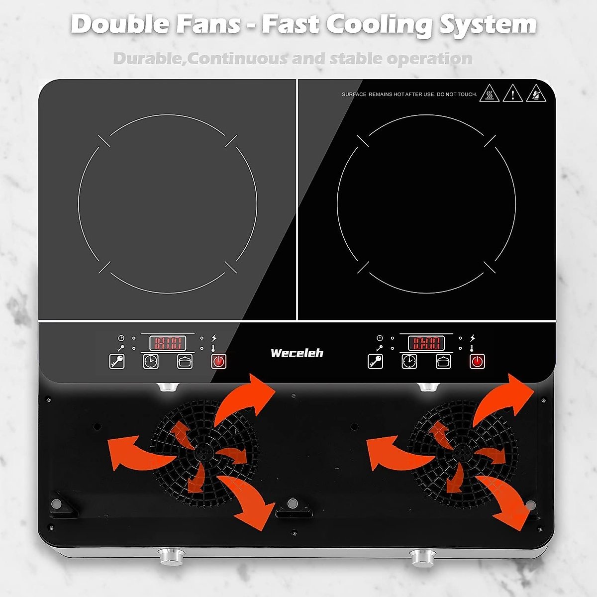 Portable Induction Cooktop 1800W Double Induction Cooktop Stove Hot Plates,2 Independent Touch Control with 2 Knobs,9 Power & 10 Temp Levels,Child Safety Lock,Timer