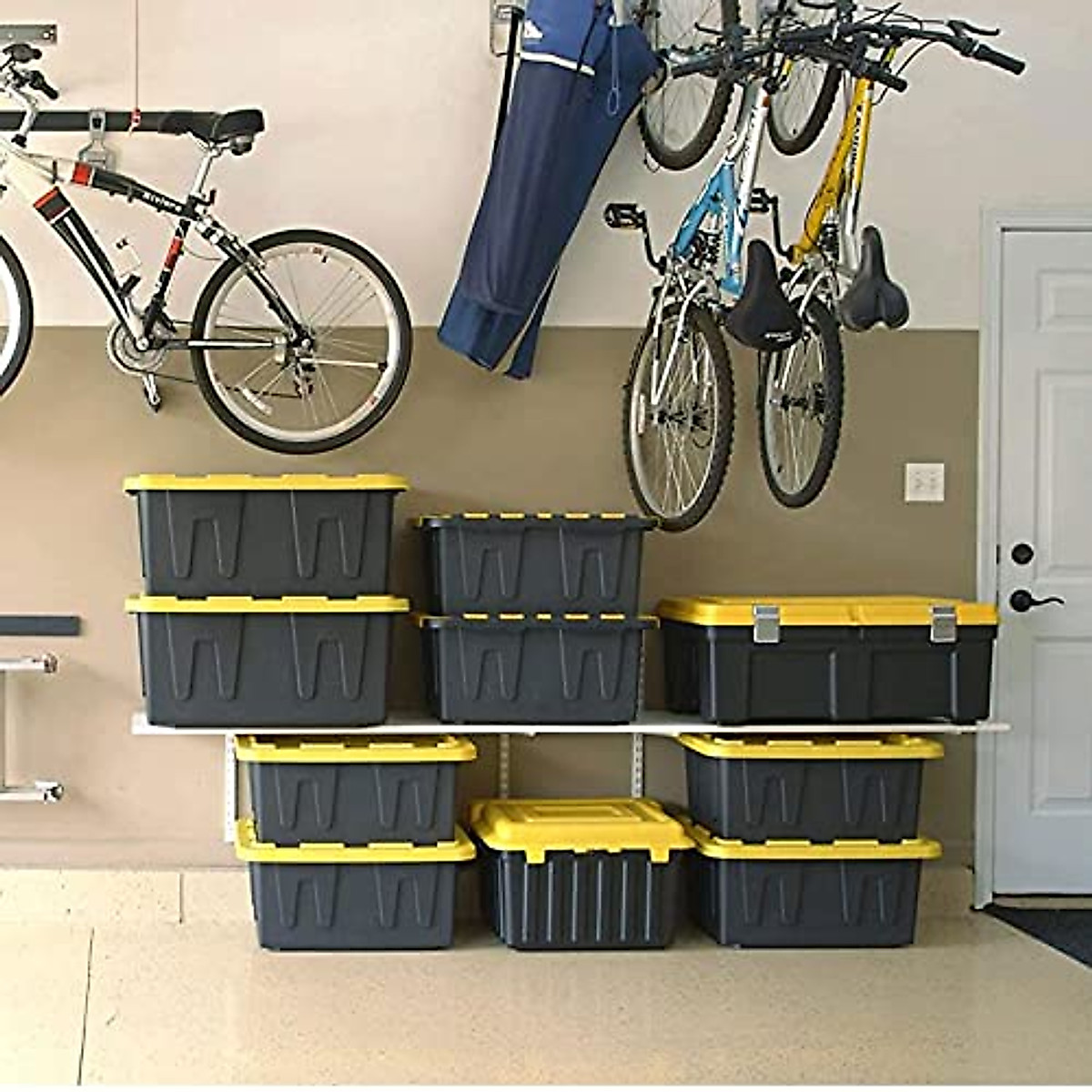 HOMZ Durabilt 27 Gallon Capacity Flip Lid Stackable Heavy Duty Tough Storage Container Tote, Black Base with Yellow Lid (2 Pack)