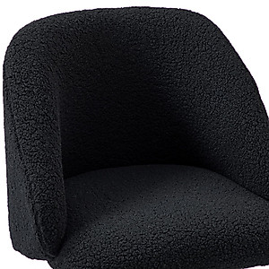 HULALA HOME Sherpa Home Office Desk Chair, Comfy Upholstered Adjustable Height Task Chair, Lamb Fleece Vanity Chair for Bedroom, Study Room, Black