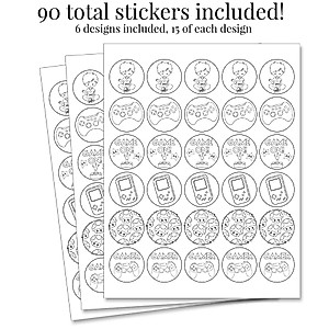 Color Your Own Game On! Video Game Themed Birthday Party Favor Sticker Labels, 90 1.5" Party Circle Stickers by AmandaCreation, for Arts & Crafts, Envelope Seals, Goodie Bags & Treats
