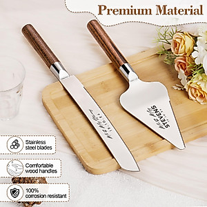 TUKDAK Personalized Cake Cutting Set for Wedding, Cake Knife and Server Set Free Engraving, Custom Wooden Dessert Pie Cutter Serving Quinceañera Shower Gift (Original)