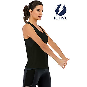 ICTIVE Workout Tank Tops for Women Loose fit Yoga Tops for Women Mesh Racerback Tank Tops Open Back Muscle Tank Workout Tops for Women Running Tank Tops Activewear Gym Tops Black L