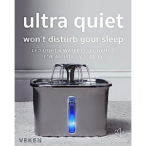 Innovation Award Winner - Veken 95oz/2.8L Stainless Steel Cat Water Fountain, Automatic Pet Fountain Dog Water Dispenser with Smart Pump for Cats, Dogs, Multiple Pets