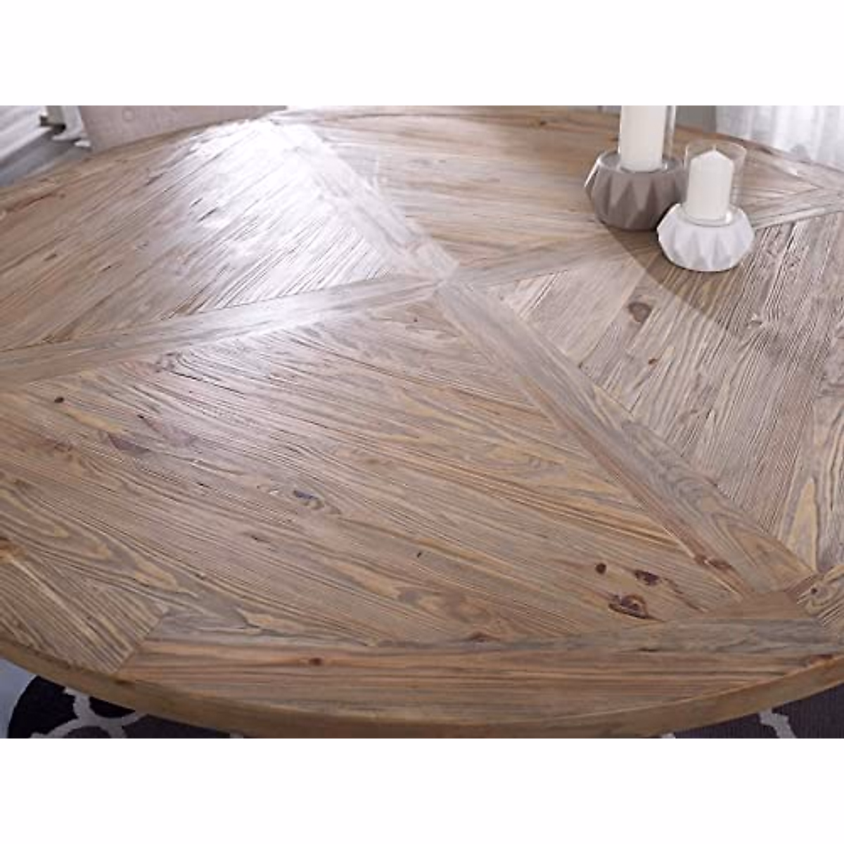 Modway Column 71" Rustic Farmhouse Pine Wood Round Kitchen and Dining Room Table, Brown
