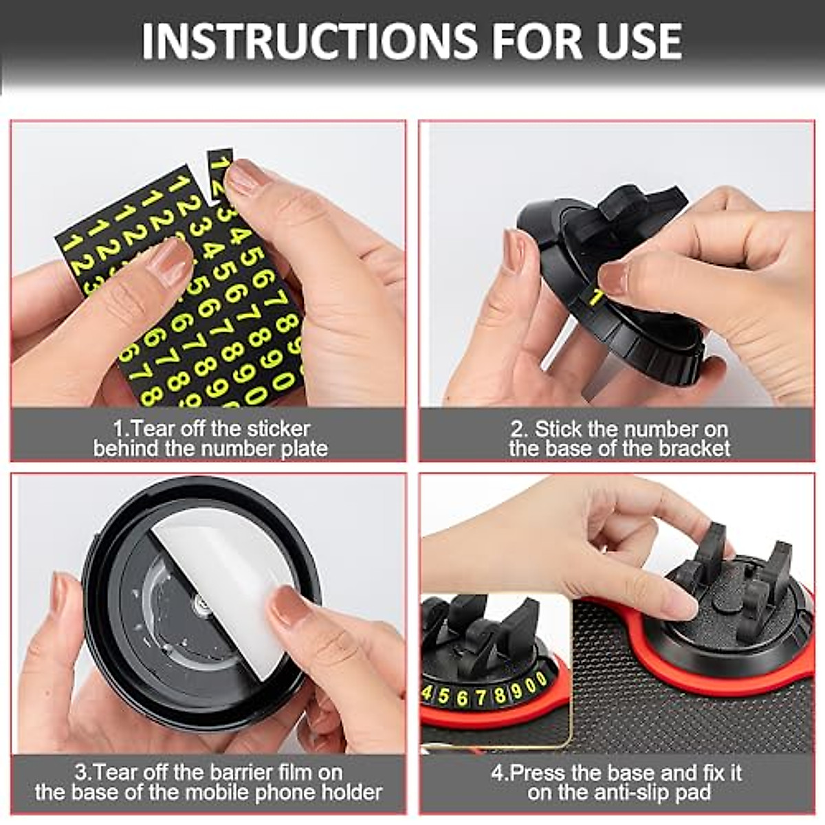 Multifunction Car Anti-Slip Mat Auto Phone Holder, Rotatable Anti Skid Car Dashboard Pad with Temporary Parking Numbe, Universal Phone Holder With Extra Large Pad For Phones Sunglasses Keys Gadgets