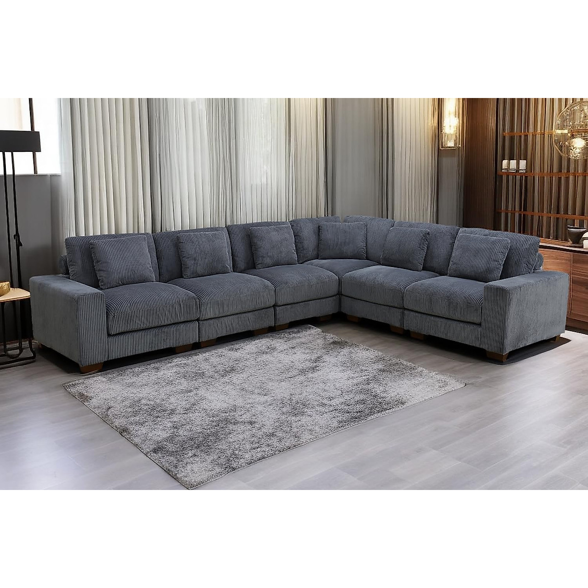 A Ainehome Modular Sectional Sofa Set, Living Room Furniture Sets Oversized L-Shaped Sofa Set 6-Seat Modular Large Sectional Couch for Living Room(C-Dark Grey Corduroy)